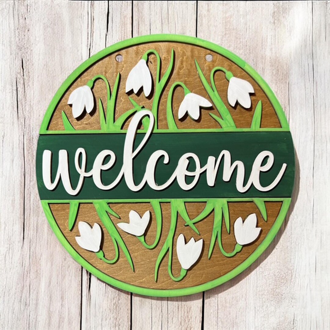 Snowdrop Flower Welcome Sign: Laser Cut Basswood Door Hanger - Etsy
