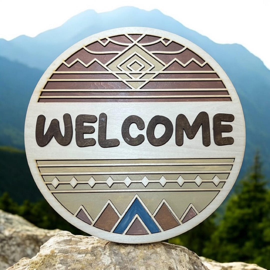 Geometric Mountain Welcome Sign: Rustic Farmhouse Door Hanger - Etsy