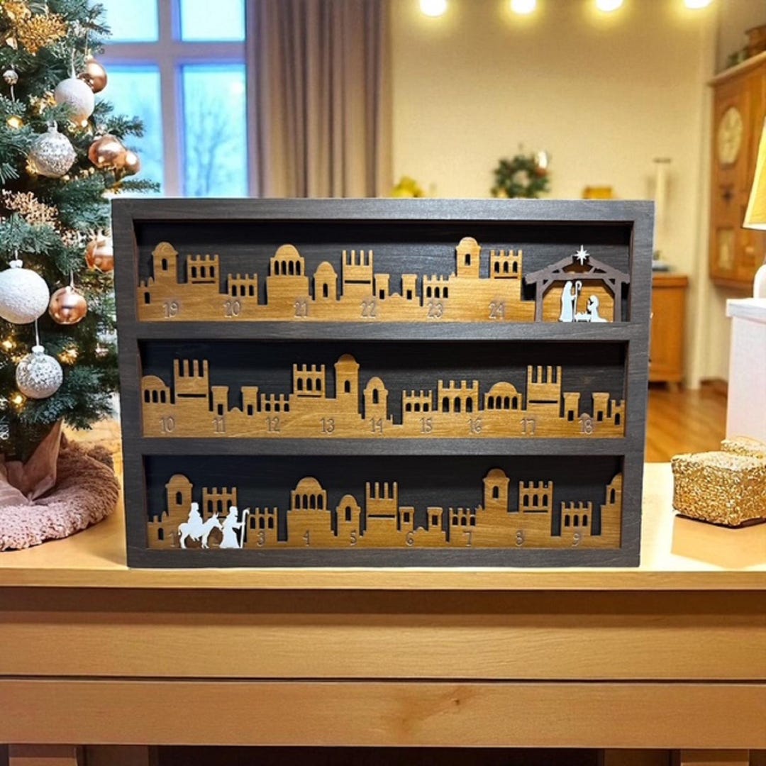 Wooden Bethlehem Nativity Advent Calendar, Rustic Christmas Countdown ...