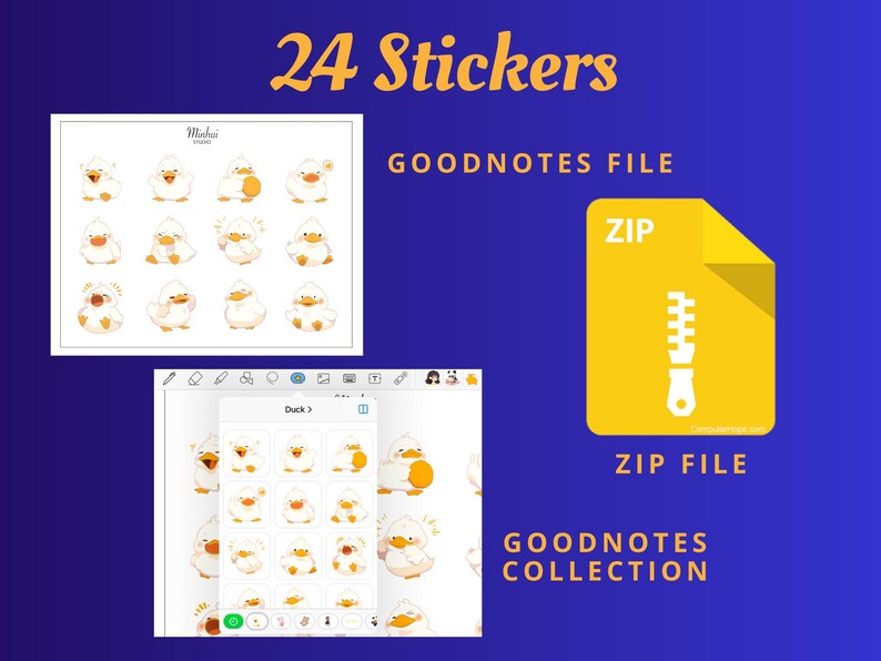 24 Cute Duck Animal Digital Planner Stickers | Goodnotes Stickers ...