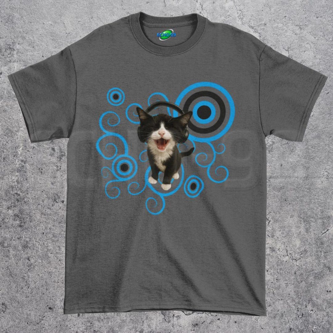 Frutiger Aero Cat Tee: Happy Kitty With Headphones - Etsy Australia