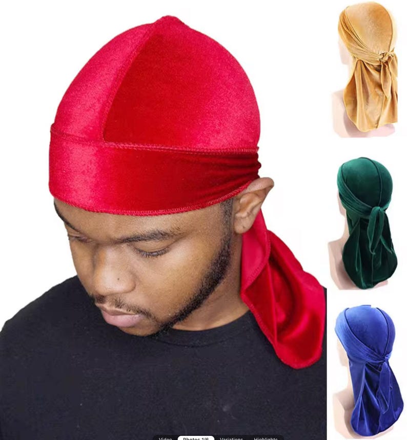 Stretchable Luxury Velvet Durag Cap Strap Headwraps With Longtail and ...