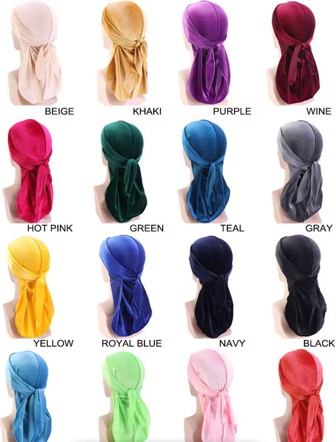 Stretchable Luxury Velvet Durag Cap Strap Headwraps With Longtail and ...