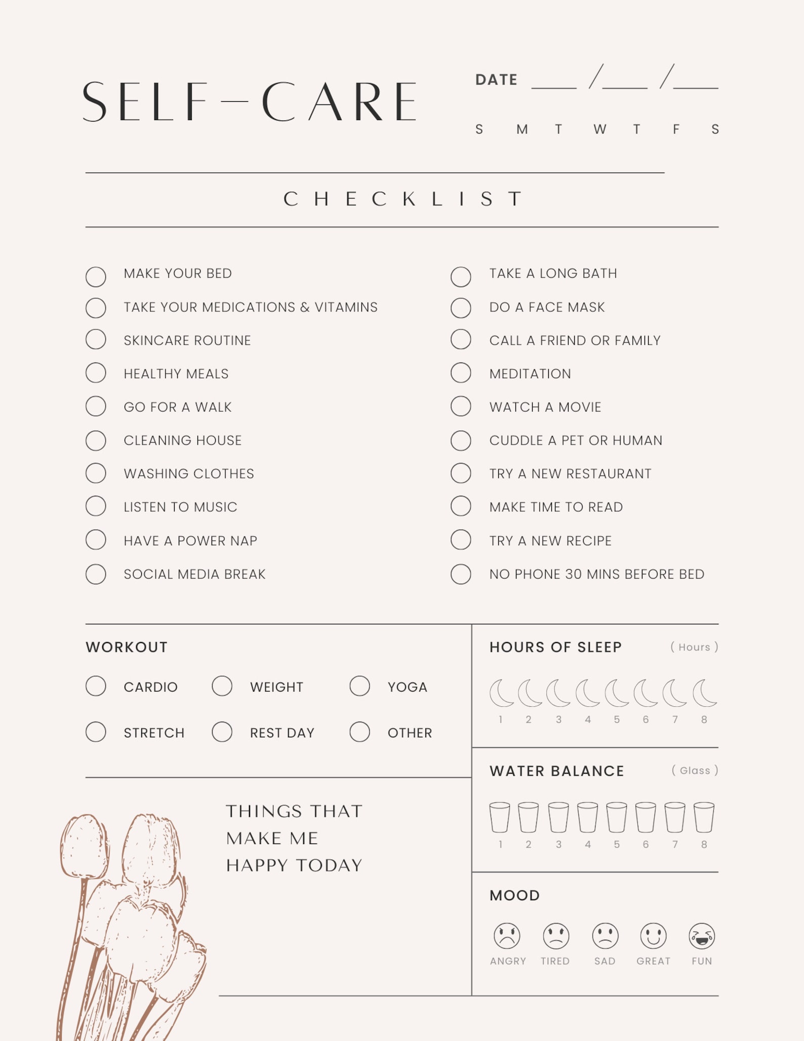 Daily Task Tracker | Hourly Tracking | Self Care Checklist ...