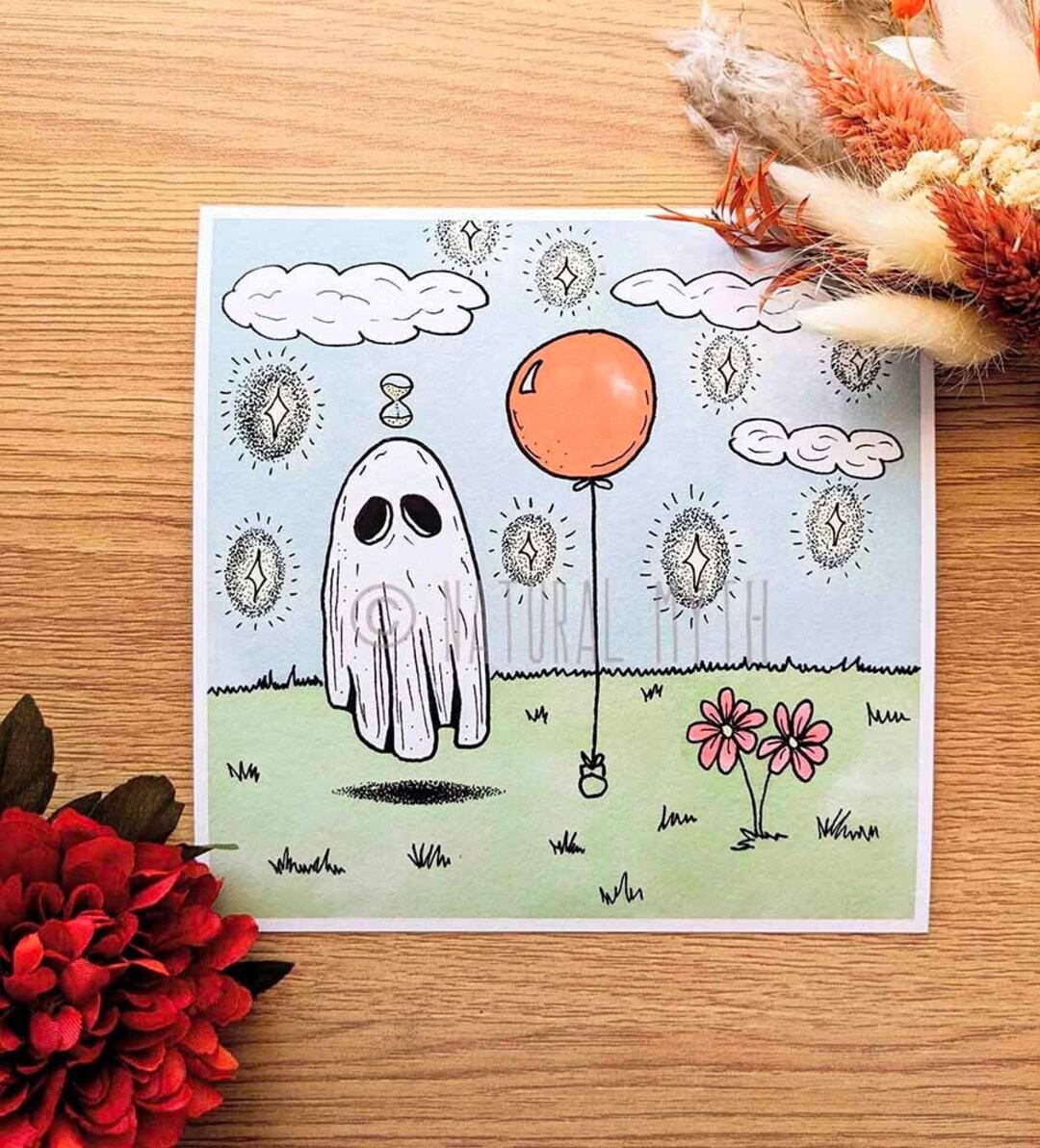 Sad Time Ghost Archival Fine Art Print Sad Ghost Illustration 6x6 - Etsy