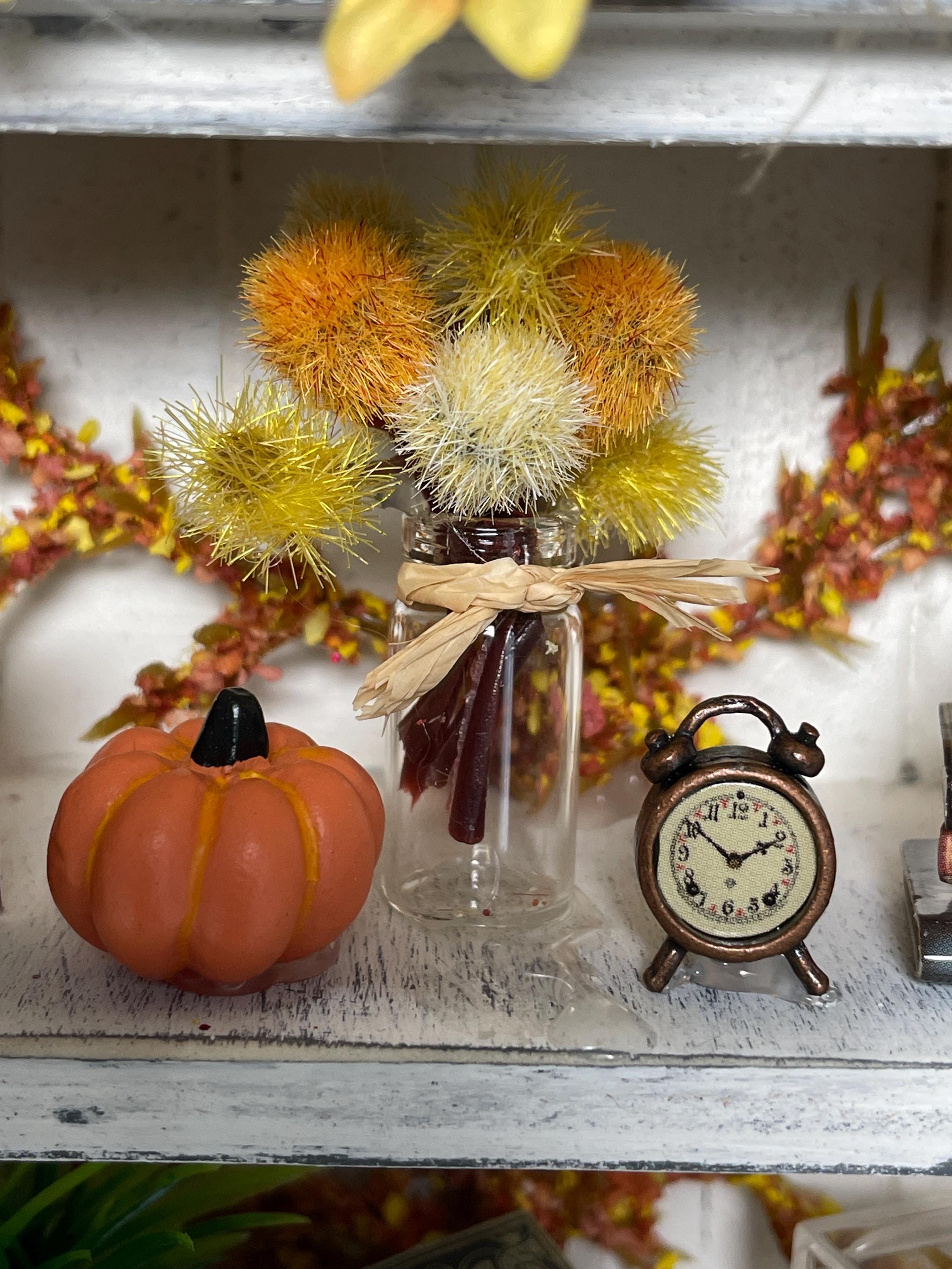 Mini Bookshelf With Fall Themed Decor Including Sunflowers, Pumpkins ...