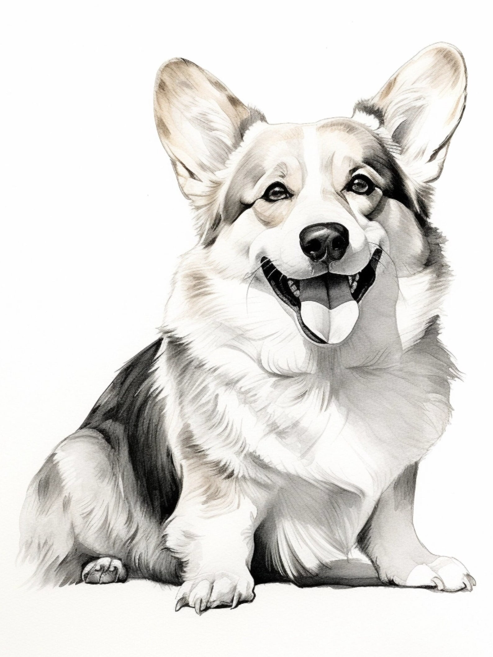Corgi Sketch With Slight Color, Corgi Smile, Corgi Lover, Printable ...