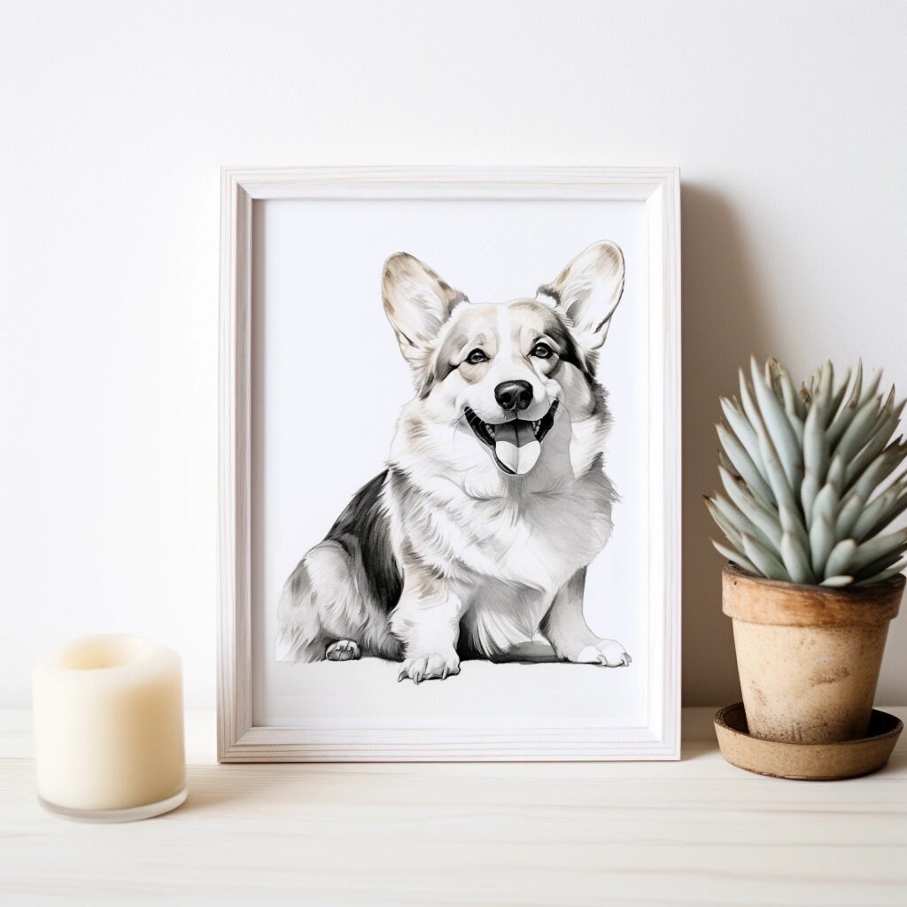 Corgi Sketch With Slight Color, Corgi Smile, Corgi Lover, Printable ...