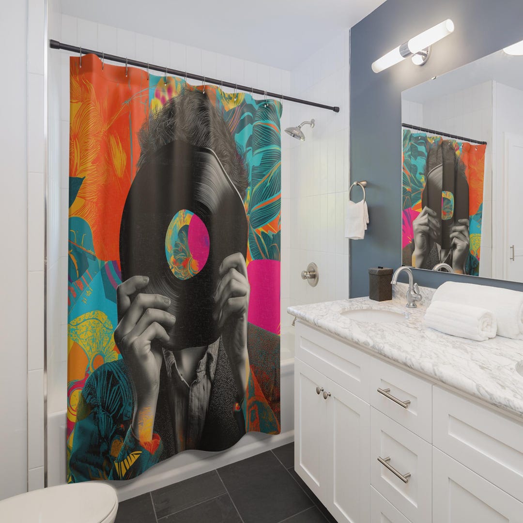 Vinyl Record Face Shower Curtain | Retro Music Bathroom Decor - Etsy