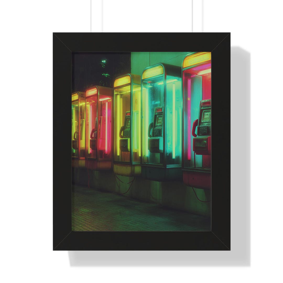Neon Payphones Framed Vertical Poster | Retro Urban Night Photo - Etsy