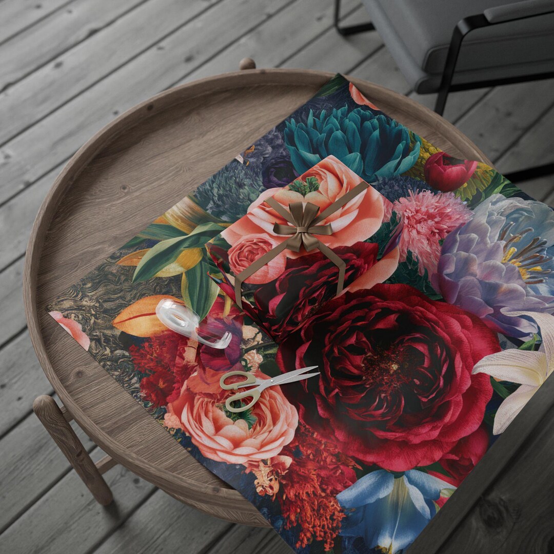 Vintage Floral Roses Wrapping Paper | Rose Bouquet Gift Wrap - Etsy