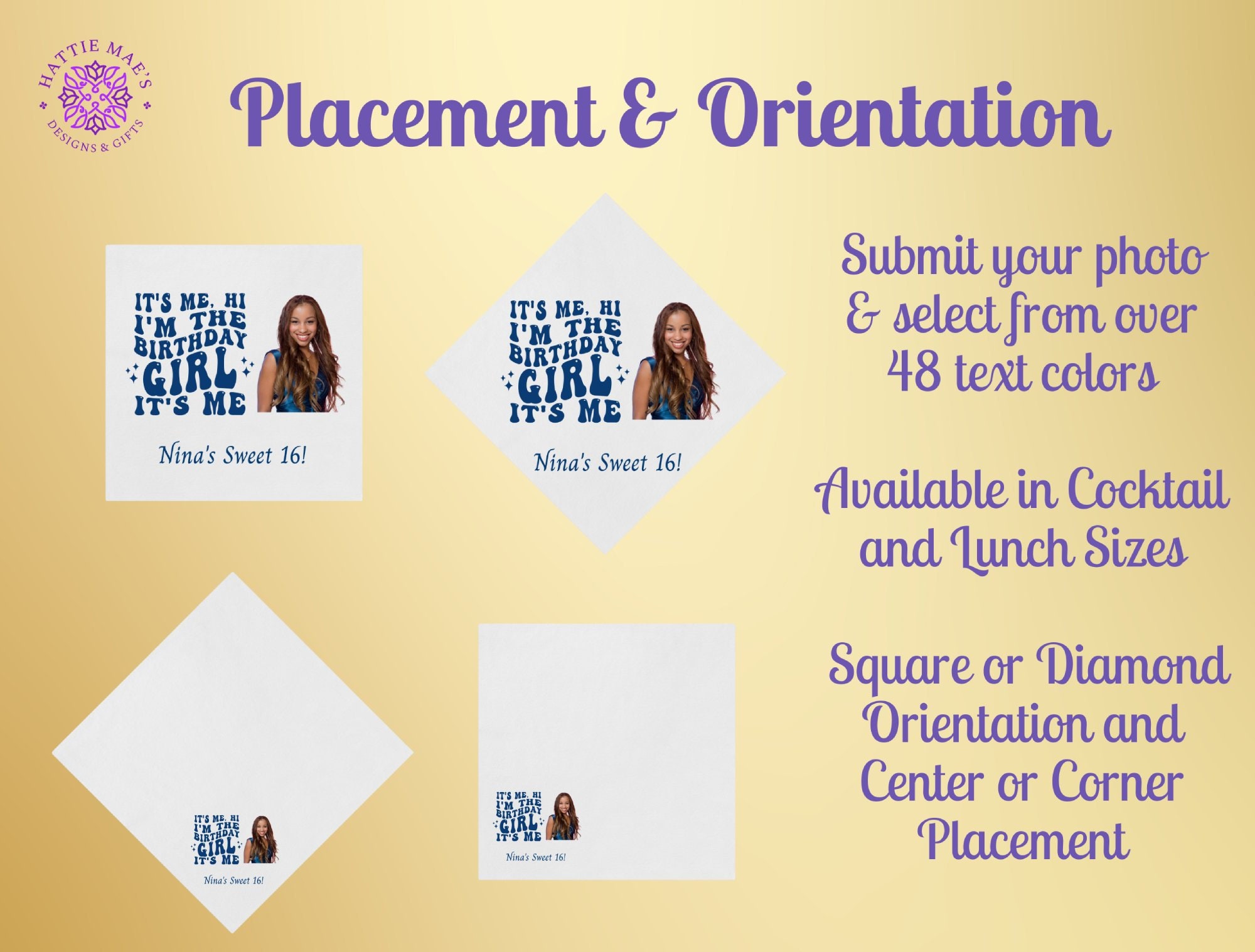 Personalized Photo Napkins for Birthdays, 4 Designs, Custom Birthday ...