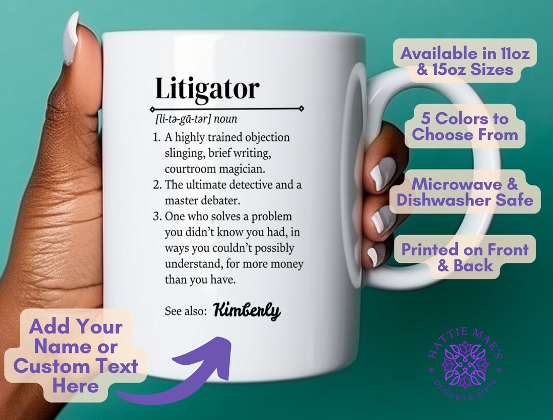Personalized, Customizable Litigator Definition Mug, Lawyer, Law ...