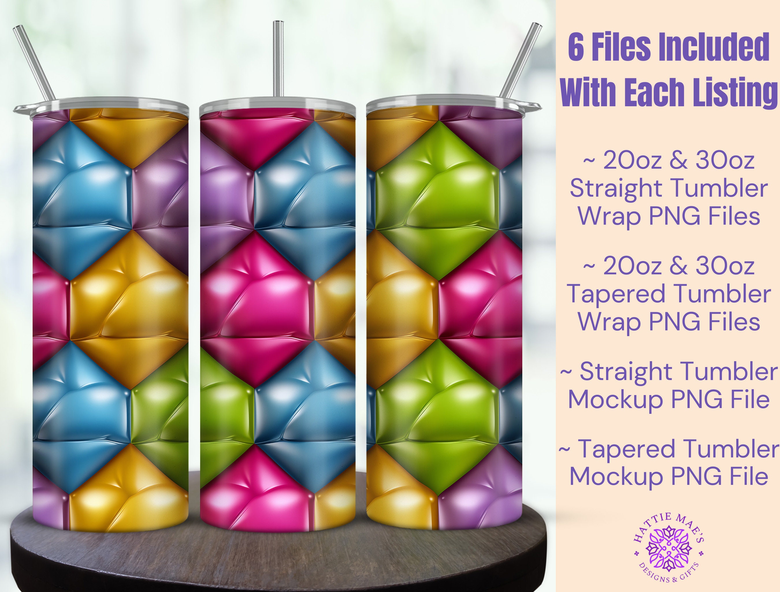 Colorful Geometric 3D Inflated Tile Pattern Tumbler Wrap, 20oz and 30oz ...