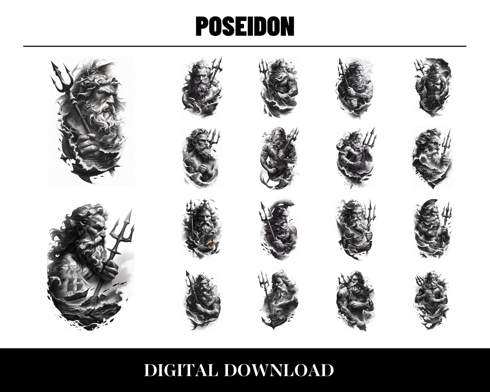 Poseidon JPG Design Set | 50 High-quality Digital Images | Mythical ...