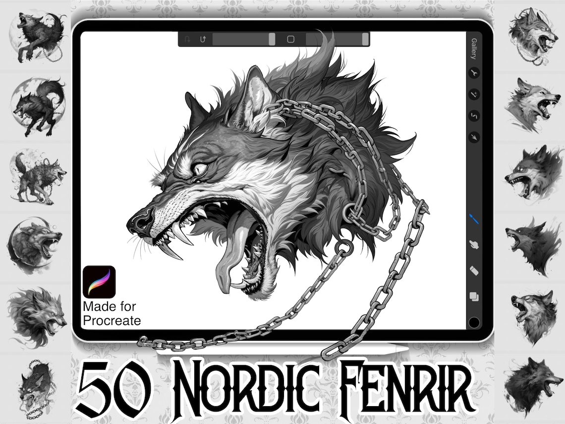 50 Nordic Fenrir Designs INSTANT DOWNLOAD Nordic Mythology Stamps ...