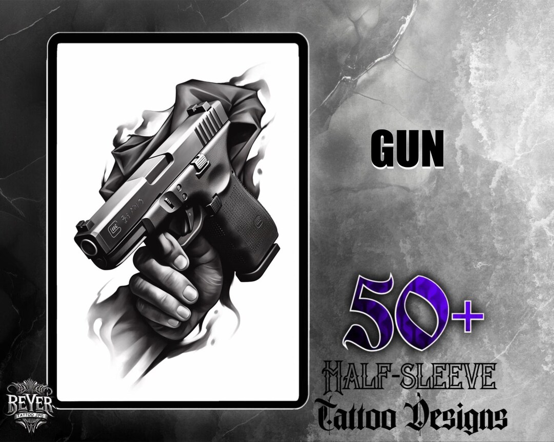 Gun Tattoo Design Set | 50 High-quality JPG Images | Stylish Gun Tattoo ...