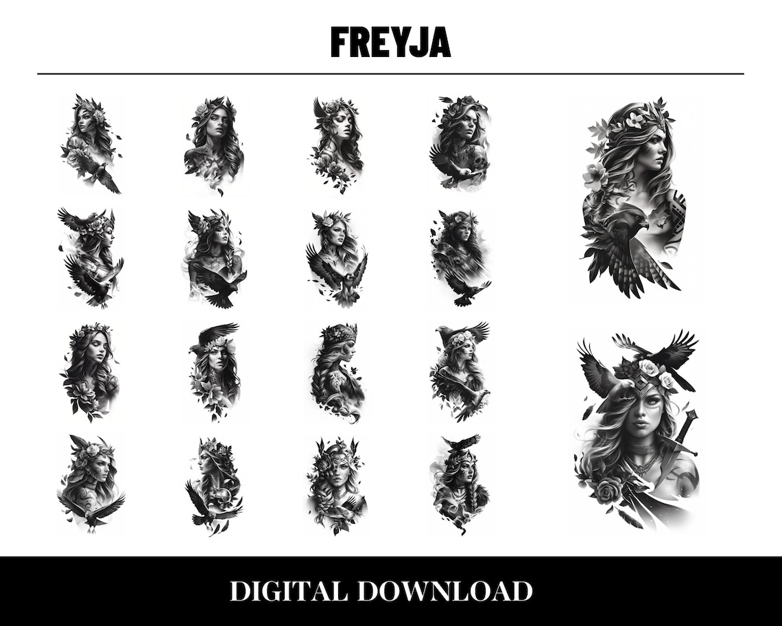 Freyja Tattoo Designs | 50+ Norse Goddess Half-sleeve Art (JPG) - Etsy
