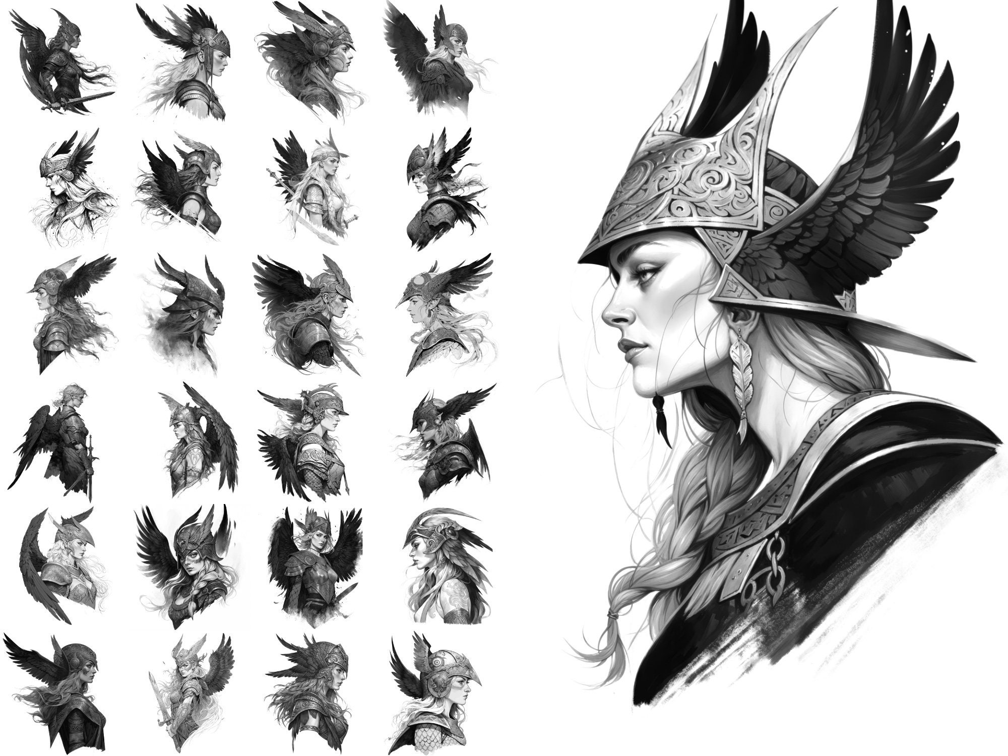 50 Nordic Valkyrie Designs INSTANT DOWNLOAD Nordic Mythology Stamps ...