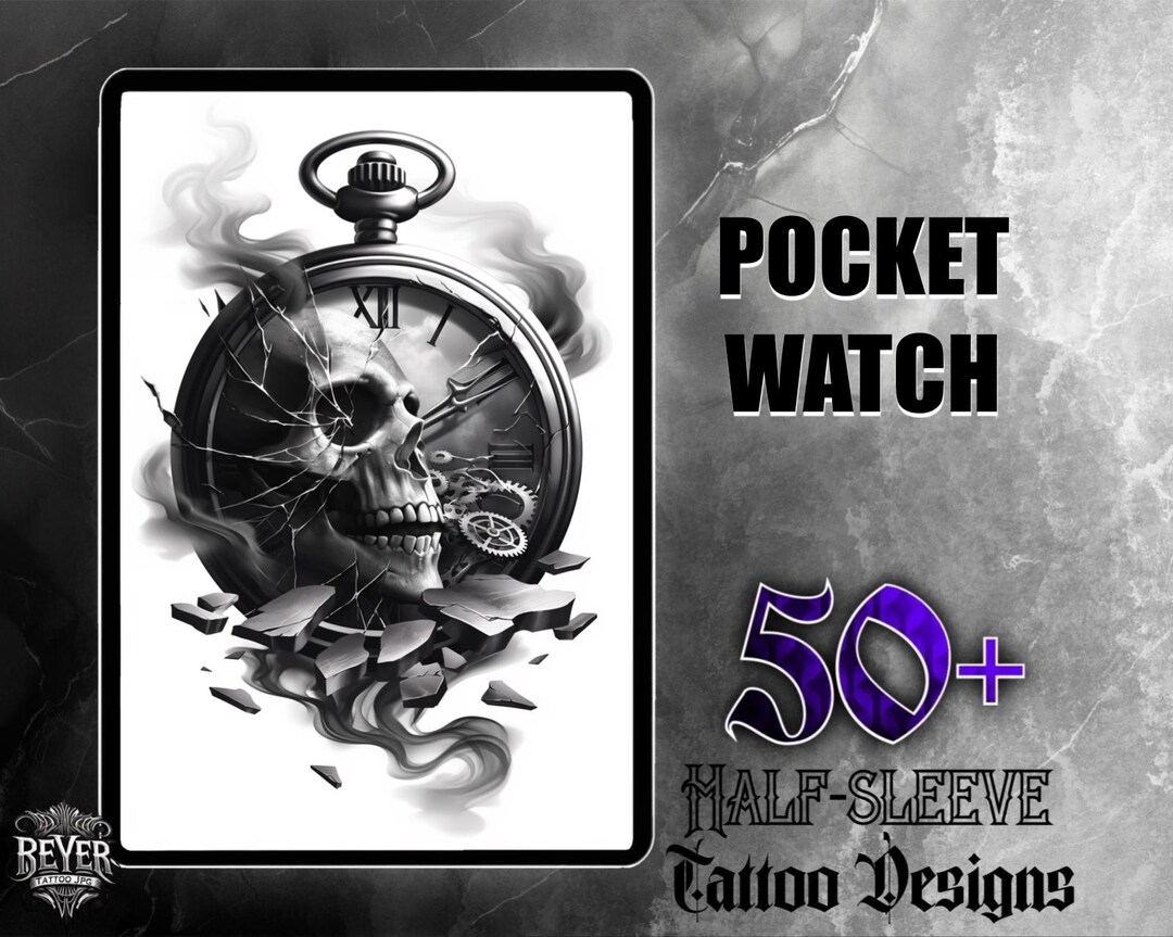 Pocket Watch Tattoo Set | 50 High-quality Digital Designs | Skull ...