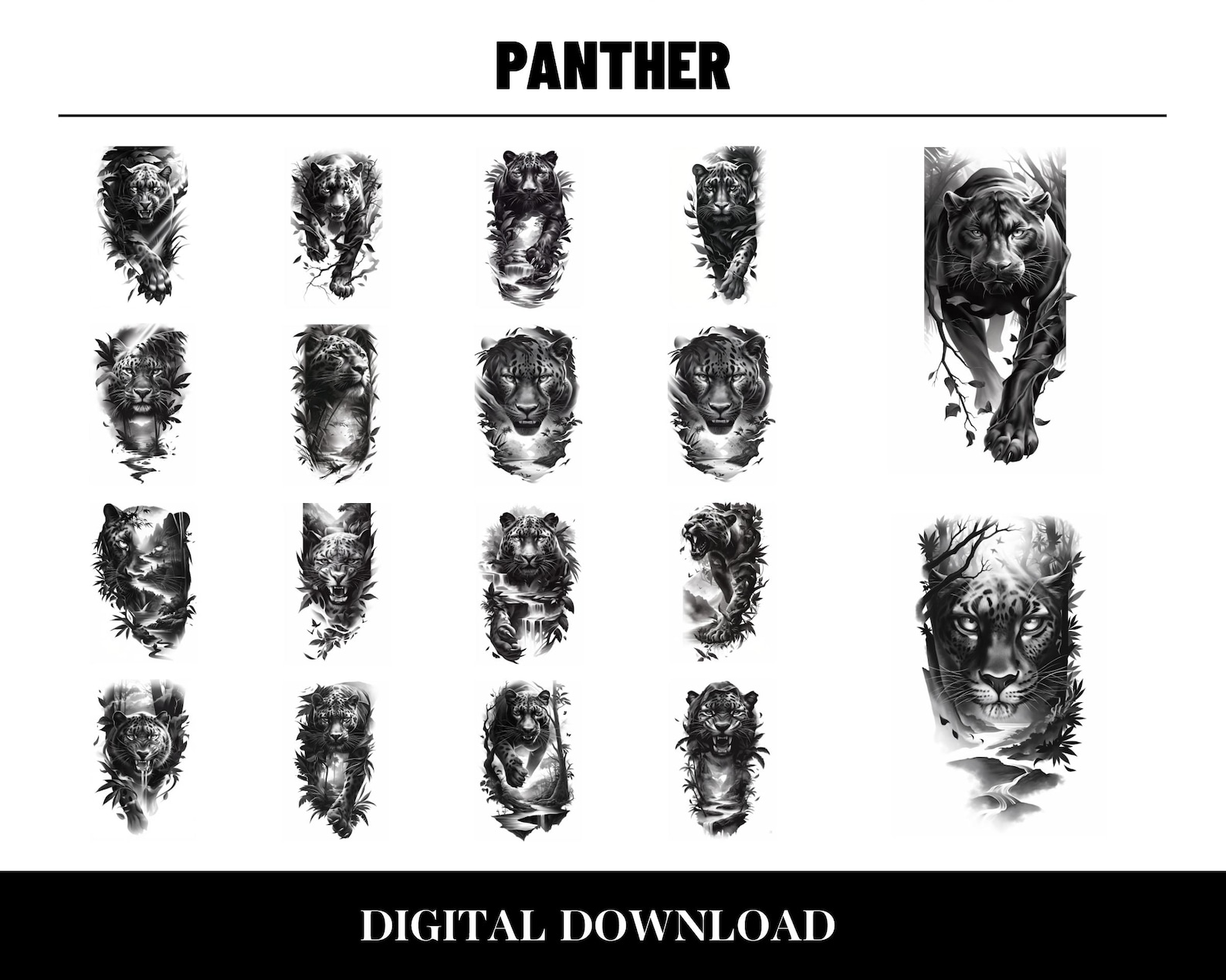50+ Panther Tattoo Designs | Half-sleeve JPG Images (digital Download ...