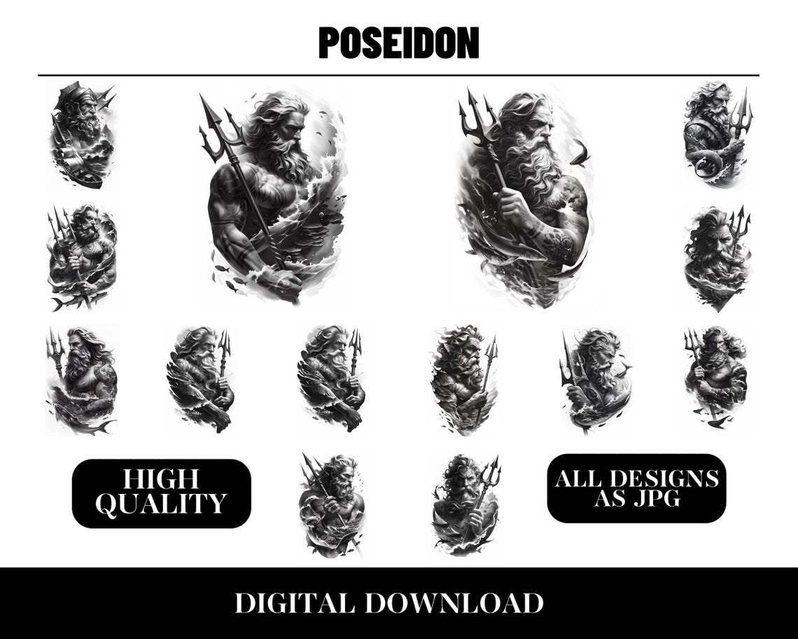 Poseidon JPG Design Set | 50 High-quality Digital Images | Mythical ...