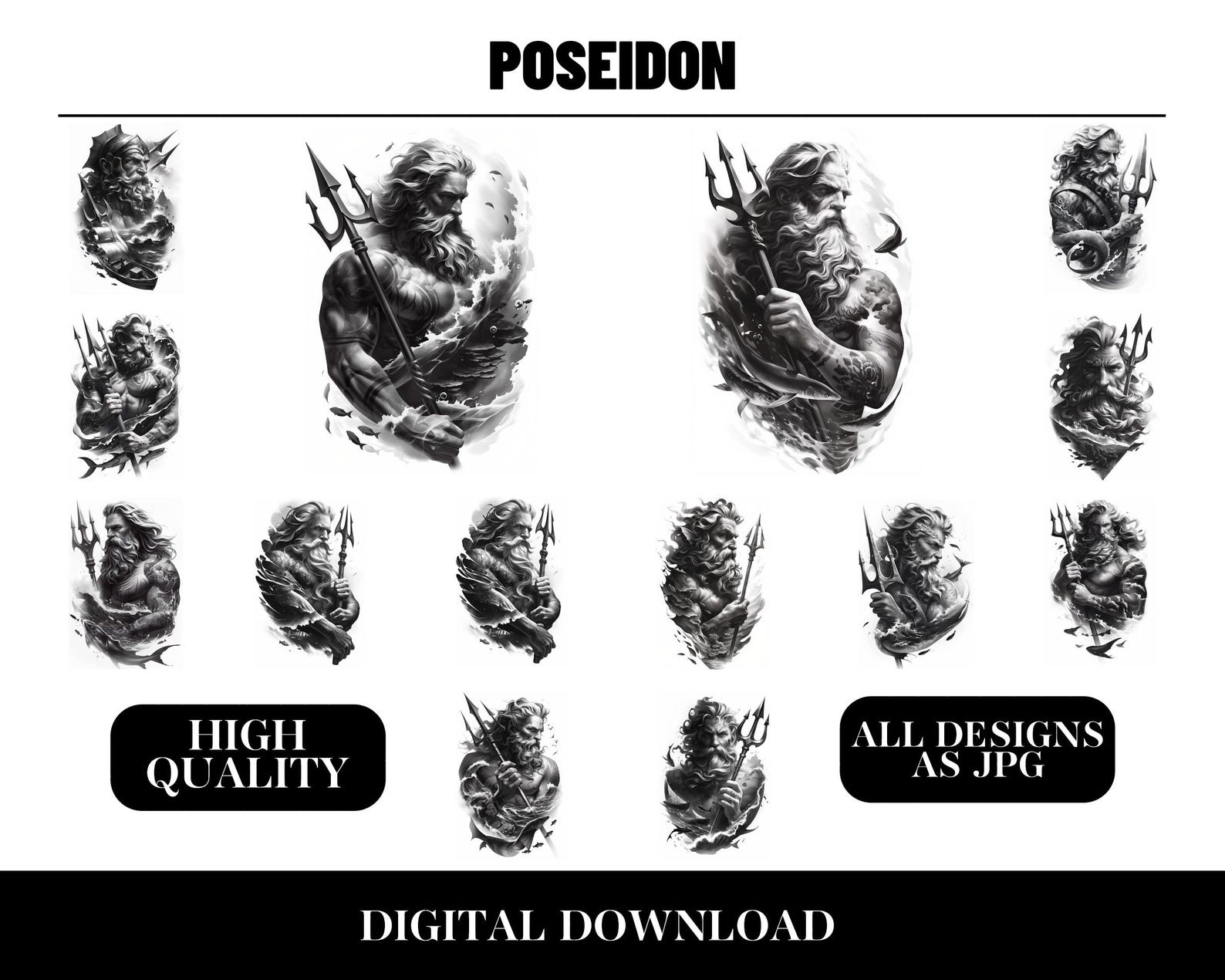 Poseidon JPG Design Set | 50 High-quality Digital Images | Mythical ...