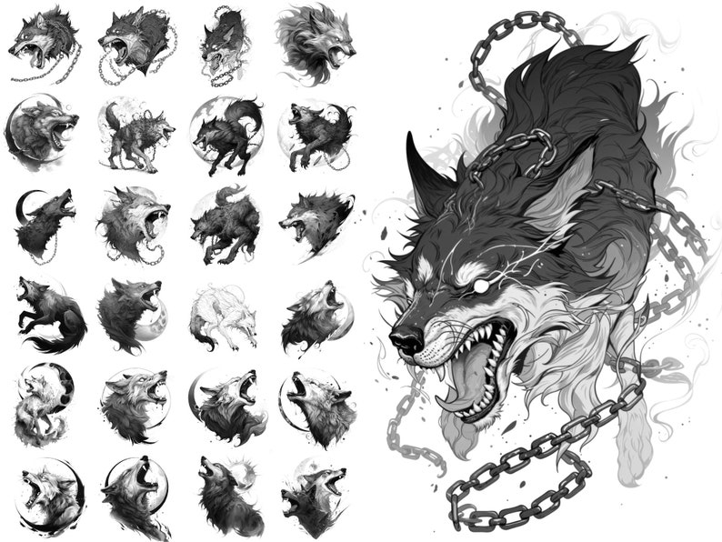 50 Nordic Fenrir Designs INSTANT DOWNLOAD Nordic Mythology Stamps ...