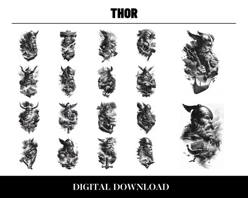 Thor Tattoo Designs | 50+ Norse God JPG Images (digital Download) - Etsy