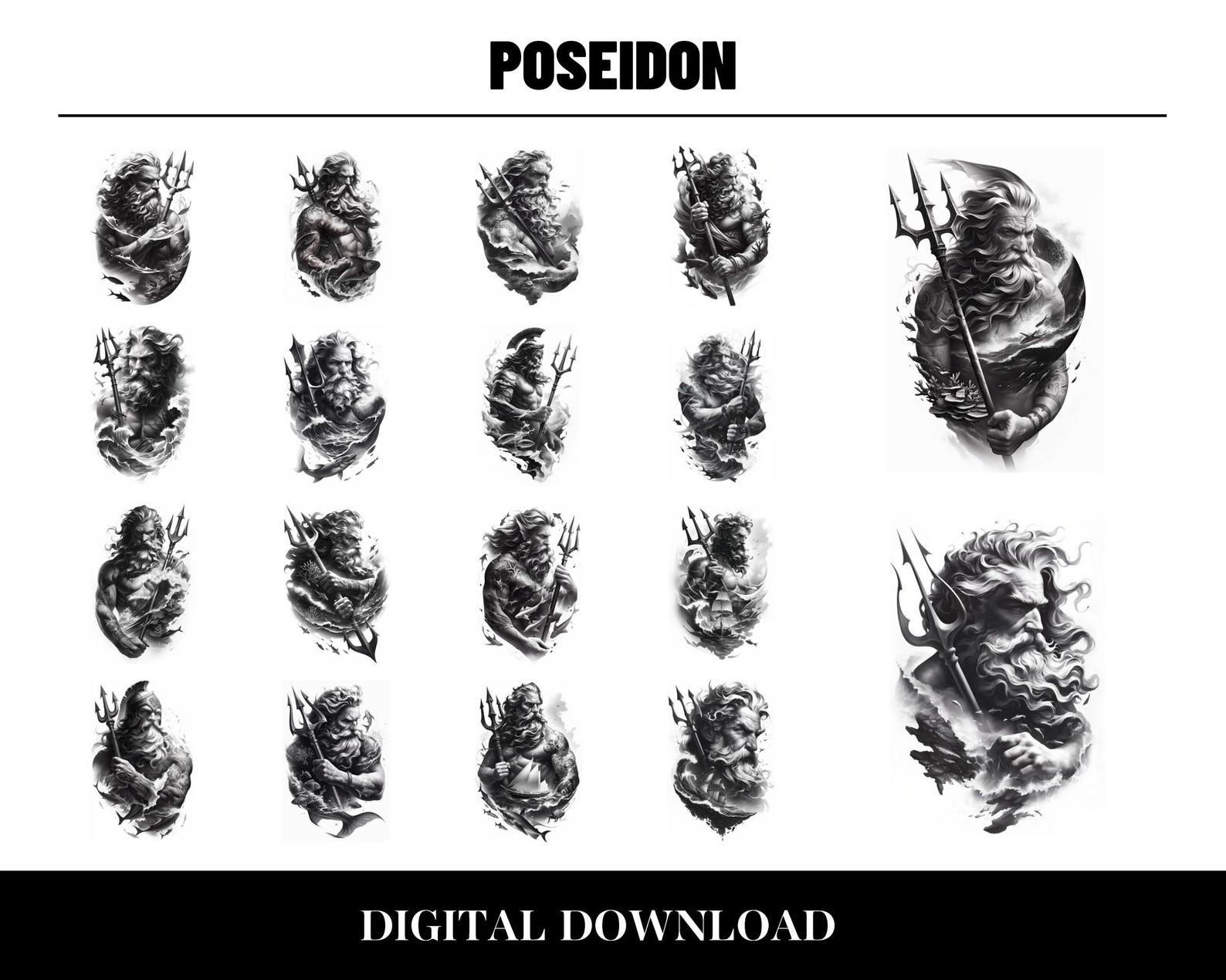 Poseidon JPG Design Set | 50 High-quality Digital Images | Mythical ...