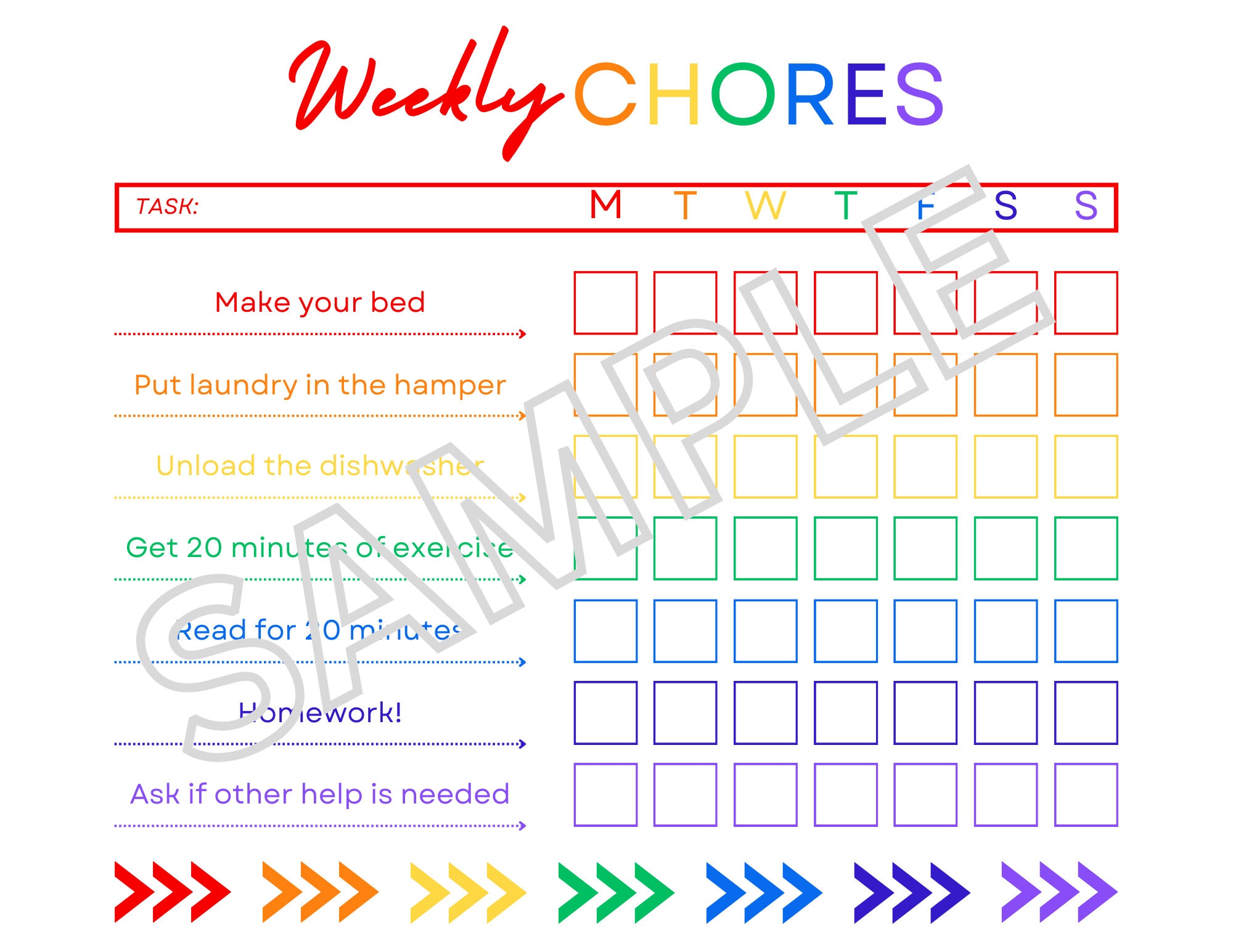 Weekly Chore Chart - Rainbow & Black/white Included - Etsy