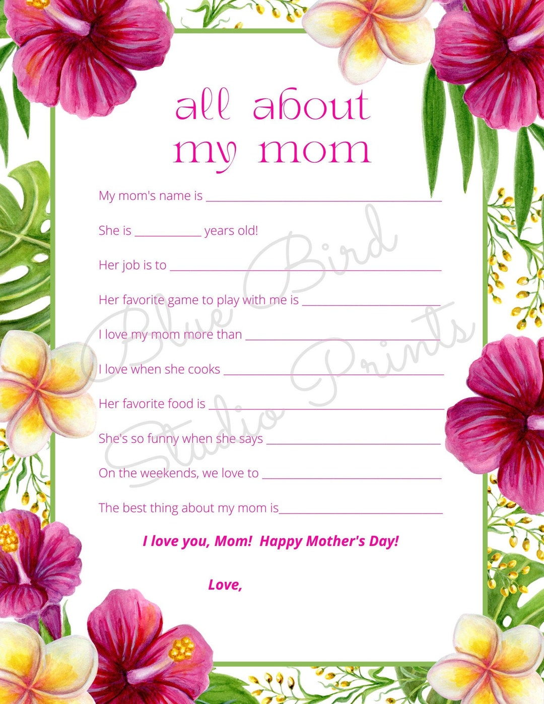 All About My Mom - Happy Mother's Day! - Printable - Etsy