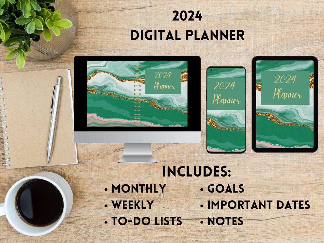 Marbleous 2024 Jade & Gold Marble Planner - Etsy