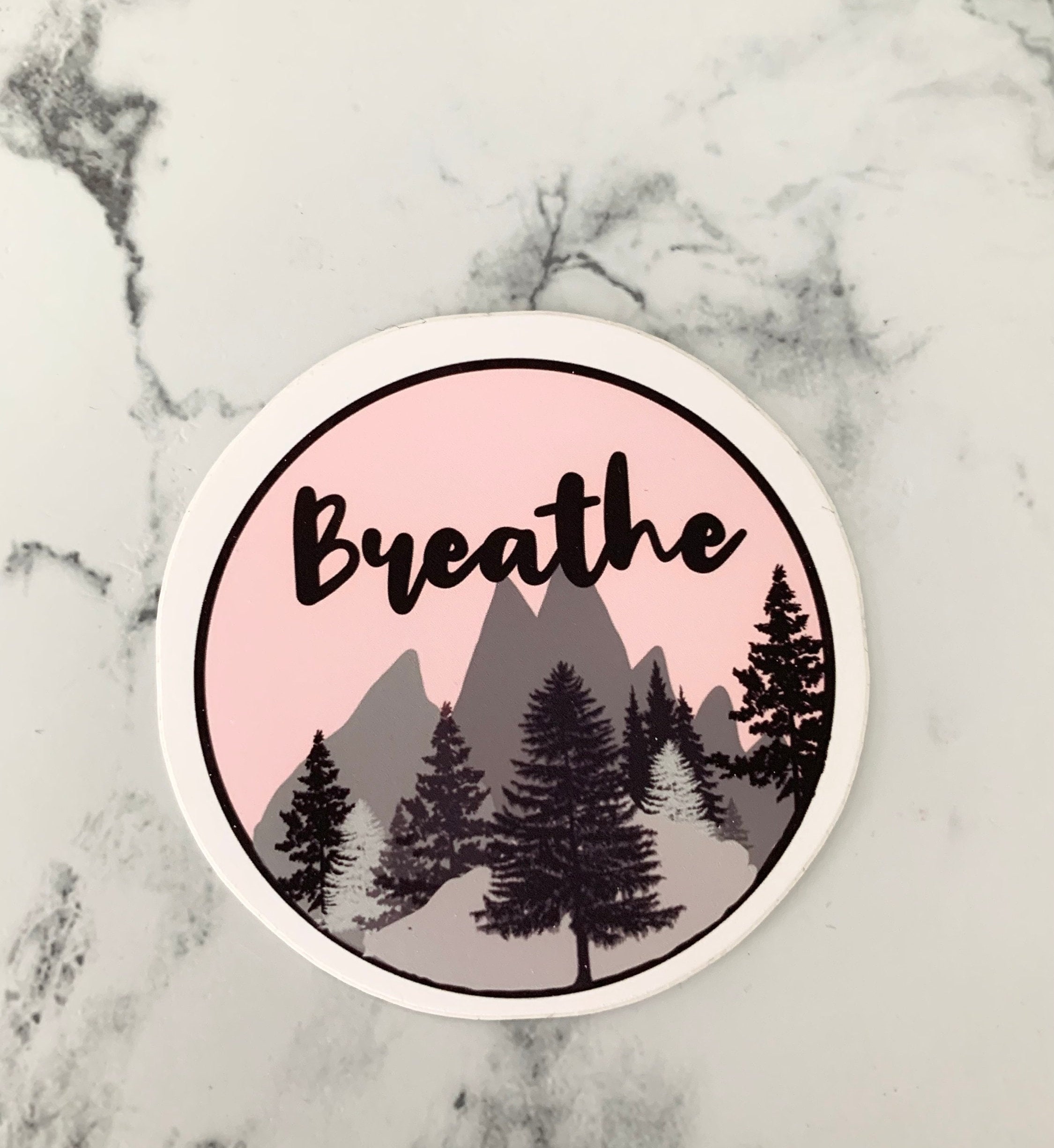 Pink Matte Vinyl Breathe Sticker, Cute Motivational Sticker, Forest ...