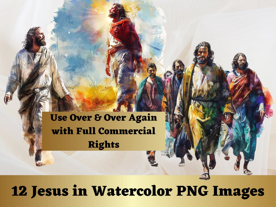 Jesus Watercolor Clipart Bundle, Religious and Bible PNG Images for ...