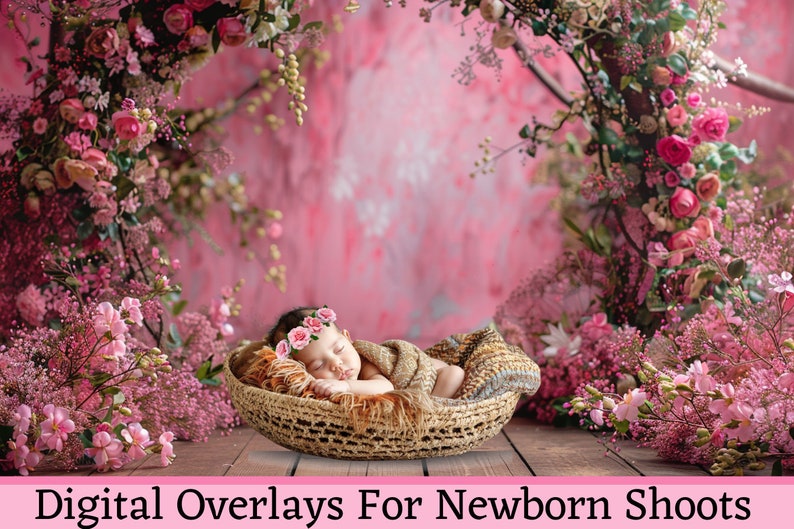 Maternity Digital Backdrop, Pink Floral Maternity Digital Overlay ...