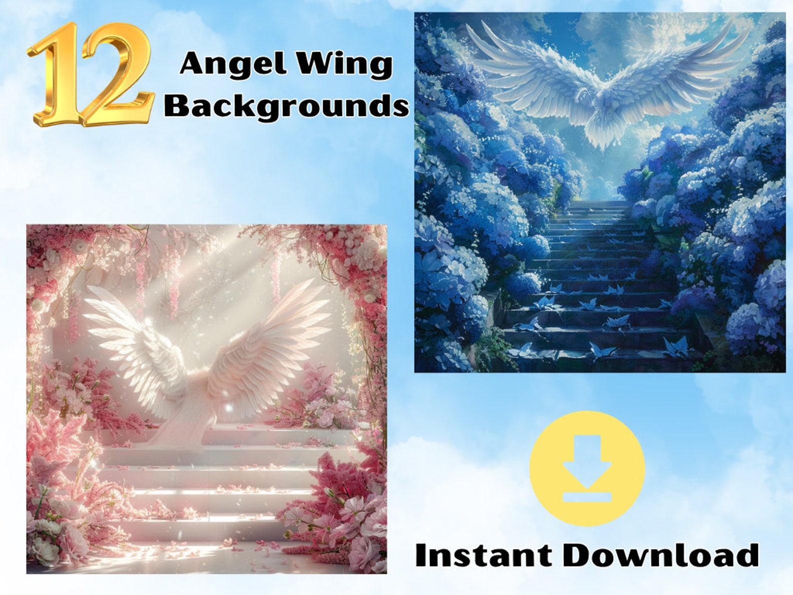 Angel Wings 12 Image Bundle, Memorial Backgrounds for Loved Ones ...