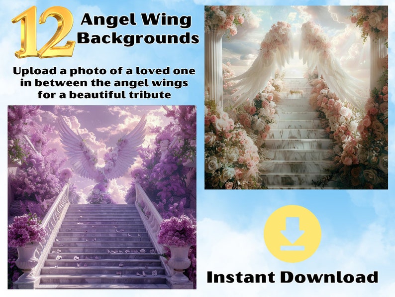 Angel Wings 12 Image Bundle, Memorial Backgrounds for Loved Ones ...