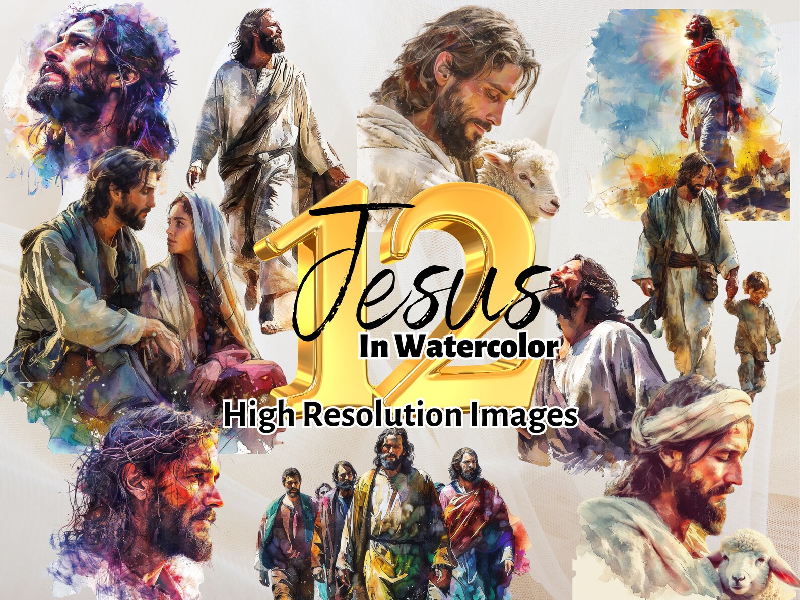Jesus Watercolor Clipart Bundle, Religious and Bible PNG Images for ...