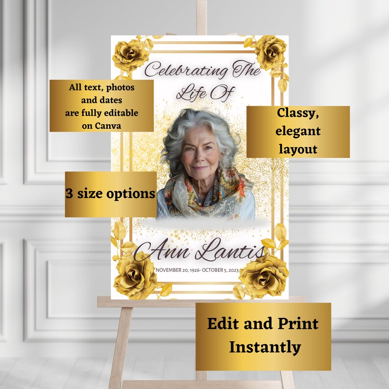 Funeral Welcome Sign, Celebration of Life Announcement Poster; Obituary ...