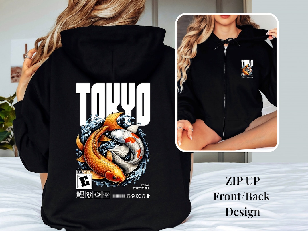 Koi Fish Yin-yang Zip-up Hoodie: Japanese Streetwear - Etsy