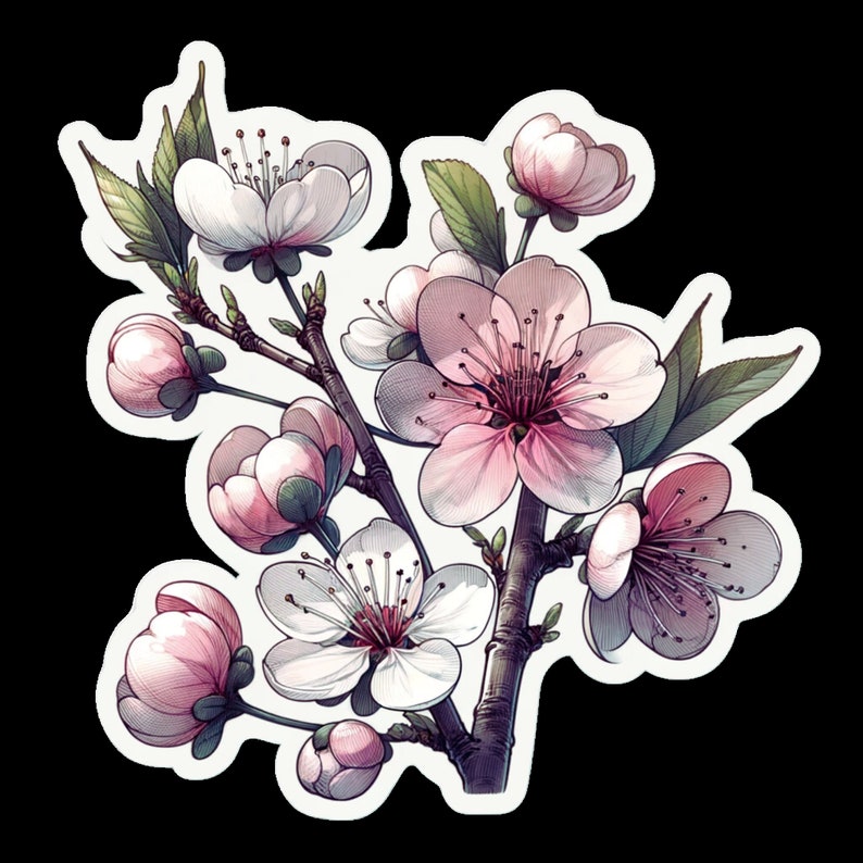 Cherry Blossom Vinyl Sticker, Cute Stickers, Kawaii Stickers, Flower ...