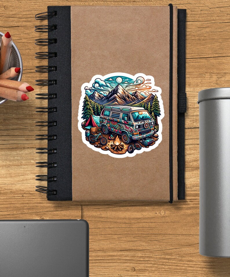 Van Life Adventure Sticker, Waterproof Camping Scene With Mountains ...