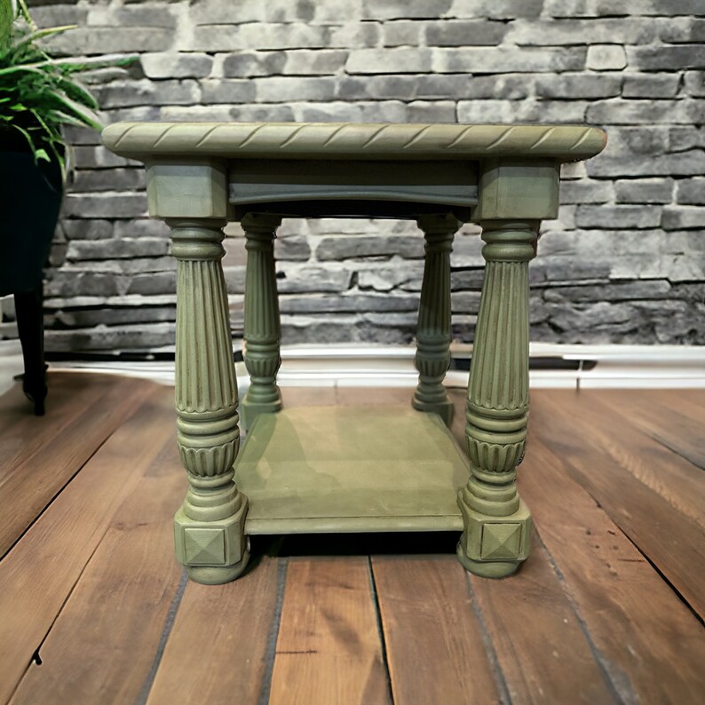 Solid Wood Olive Green Side Table/end Table Gently Distressed - Etsy