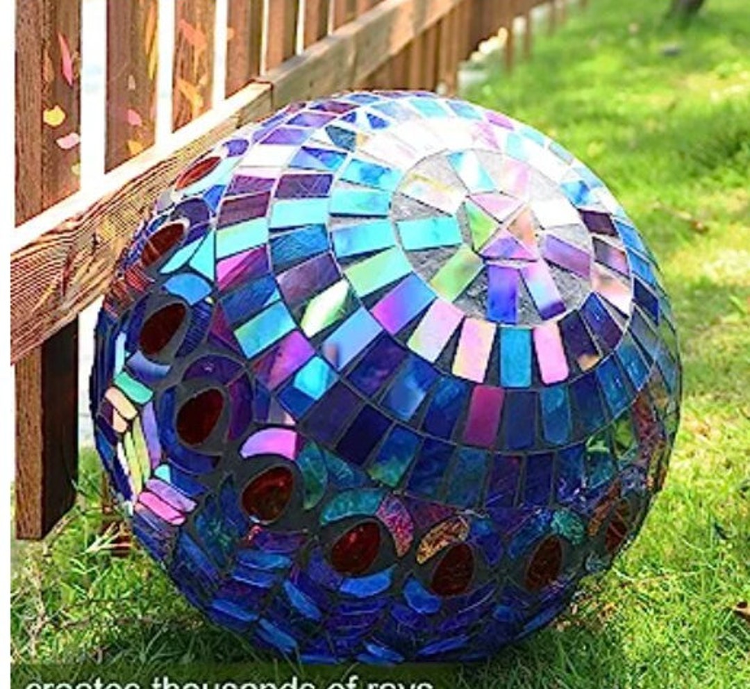 Iridecent Tiled Colorful Glass Garden Ball - Etsy