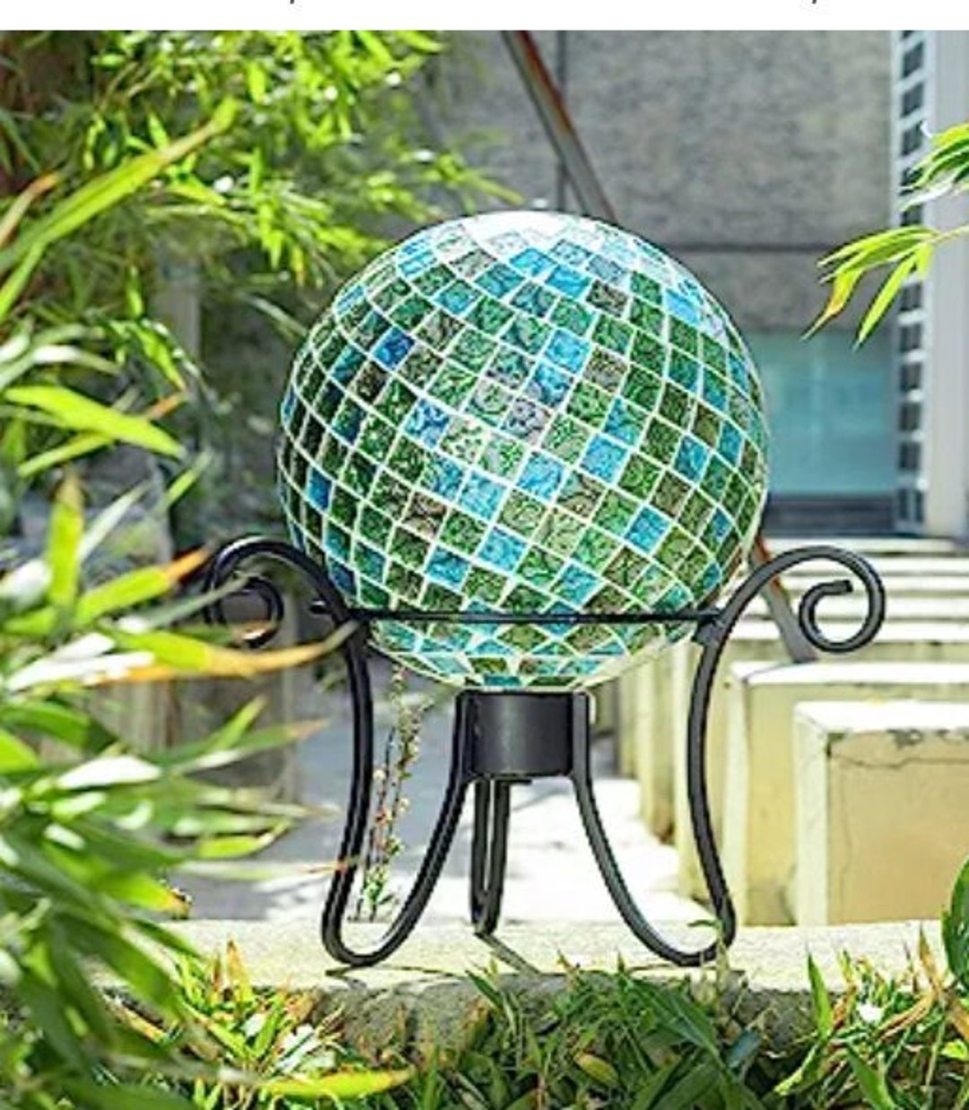 Turquoise Iridecent Tiled Colorful Glass Garden Ball - Etsy