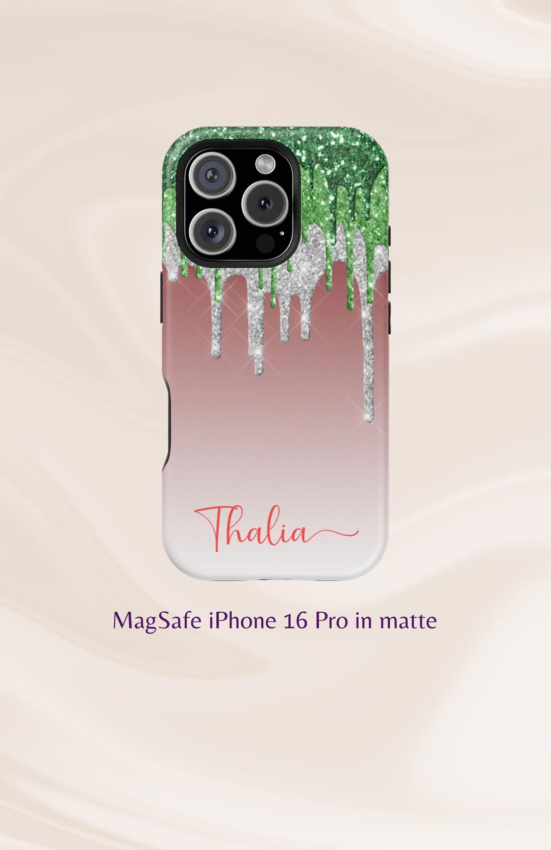 Magsafe Green Silver Glitter Drip Personalized Ombreglitter Bling Apple ...