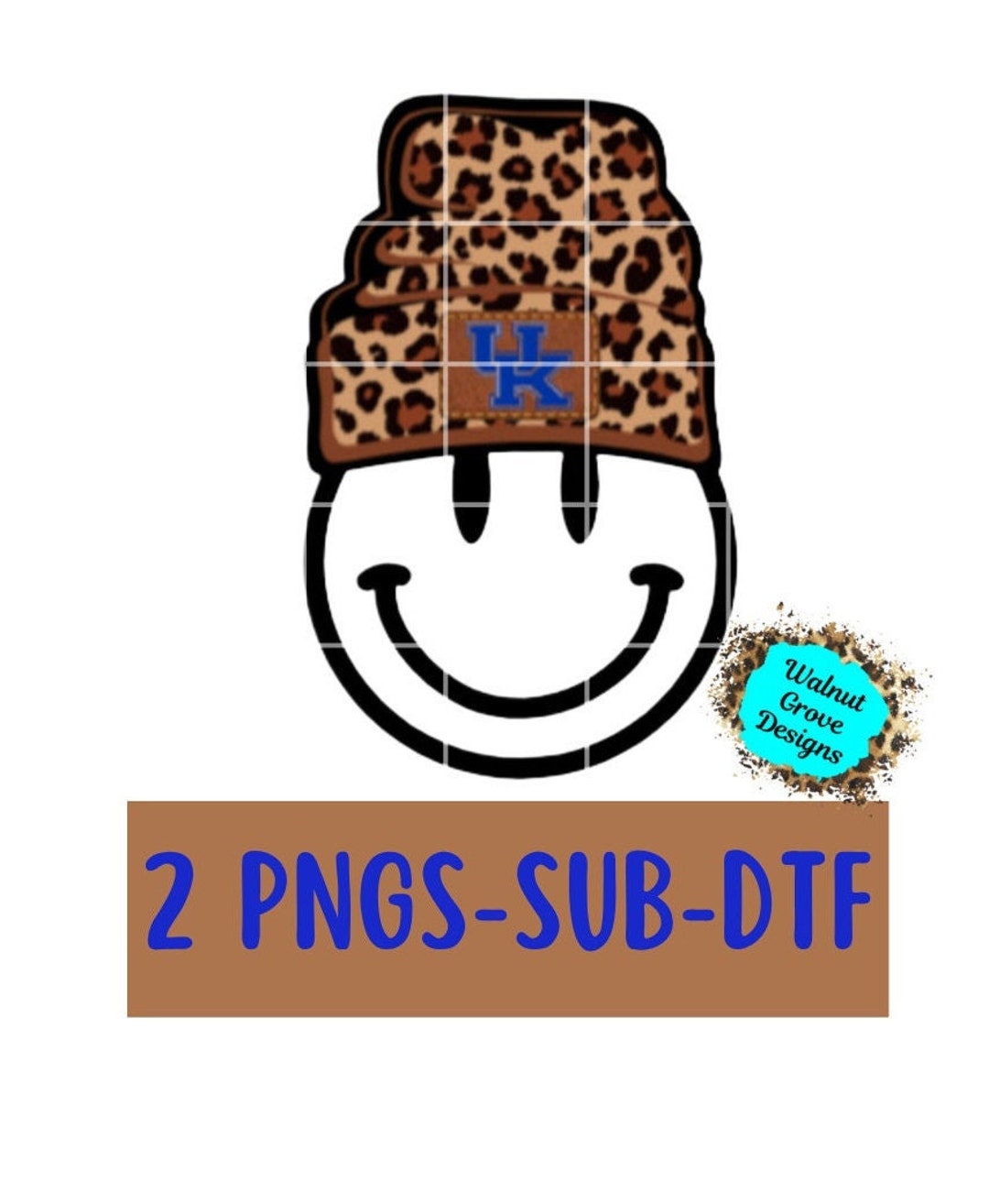 2 UK Kentucky Leopard Print Smiley Face Beanie PNG Files - Etsy
