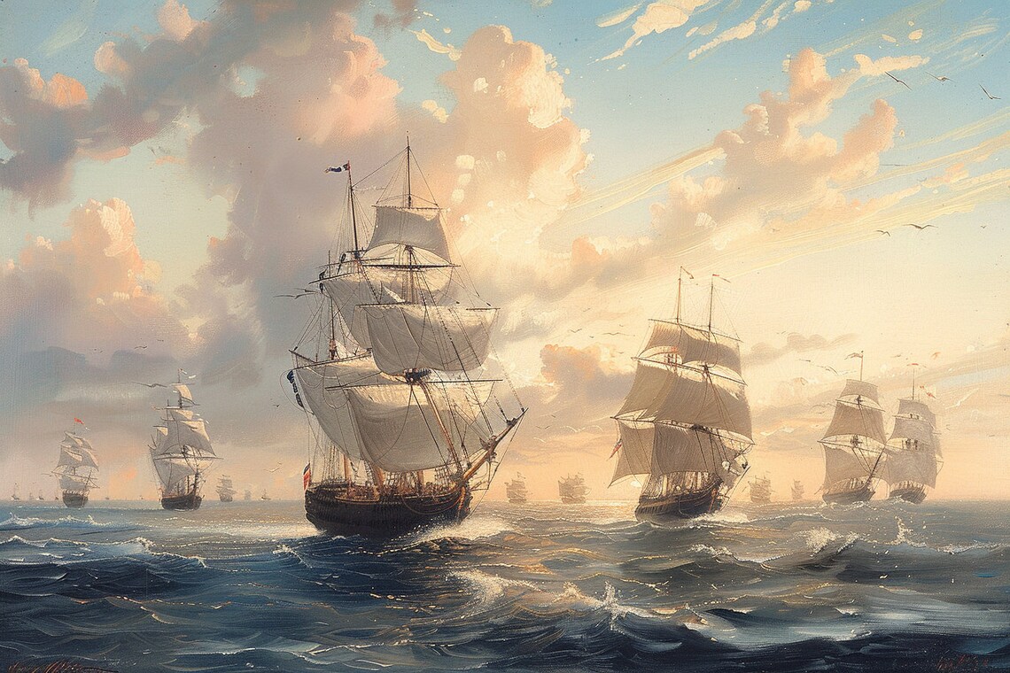 Colonial Ships Ocean Art Digital Art Print Digital Download the Fleet - Etsy