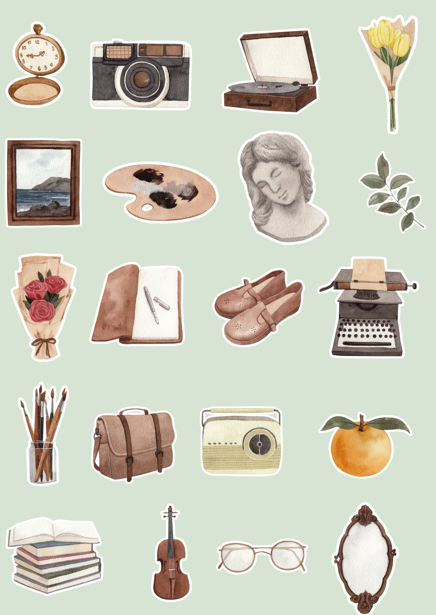 Printable Retro Watercolor Sticker, Print and Cut Retro Sticker, Cute ...